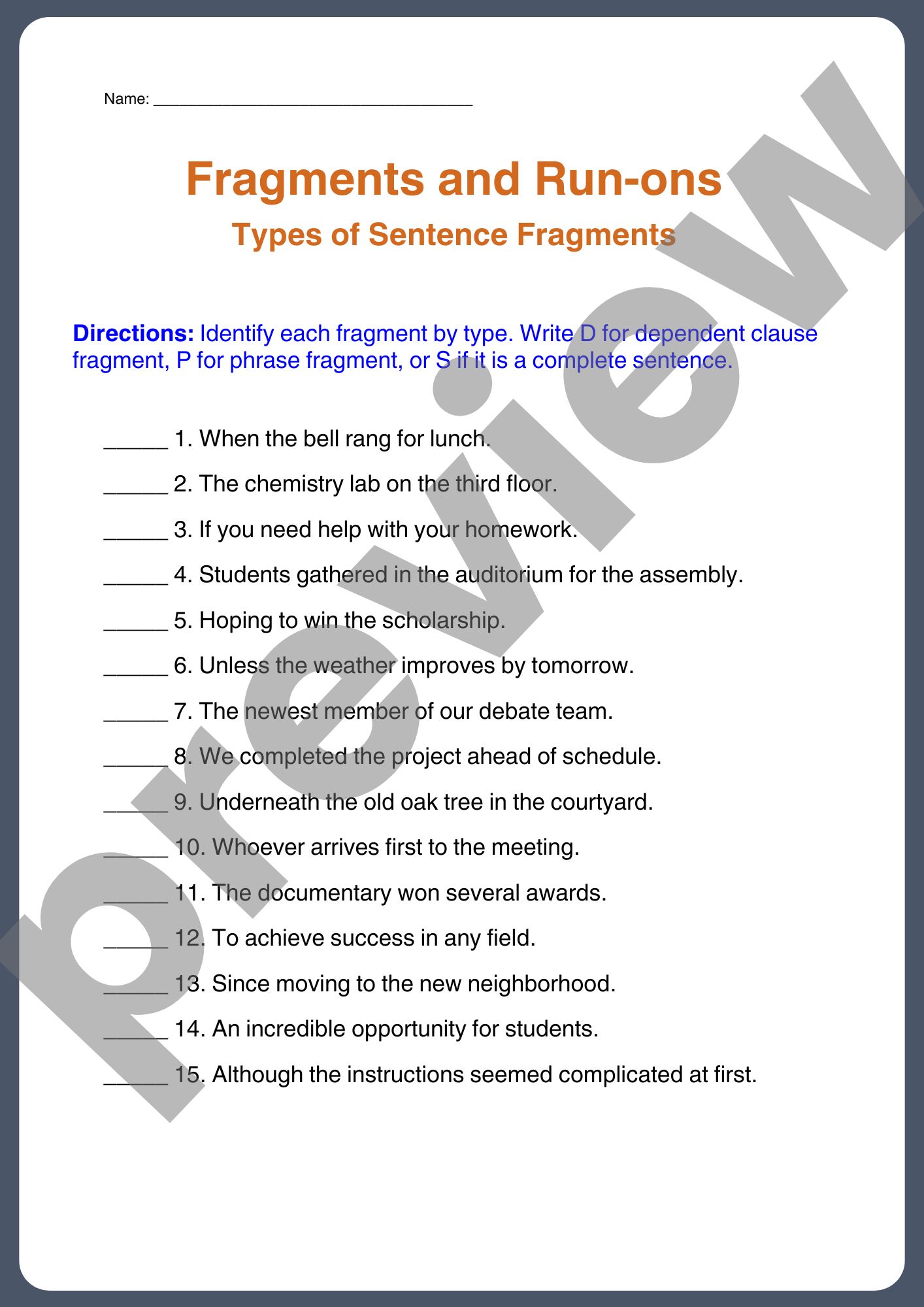 Fragments and Run-ons Worksheets | Grammar Practice | Teaching Resources