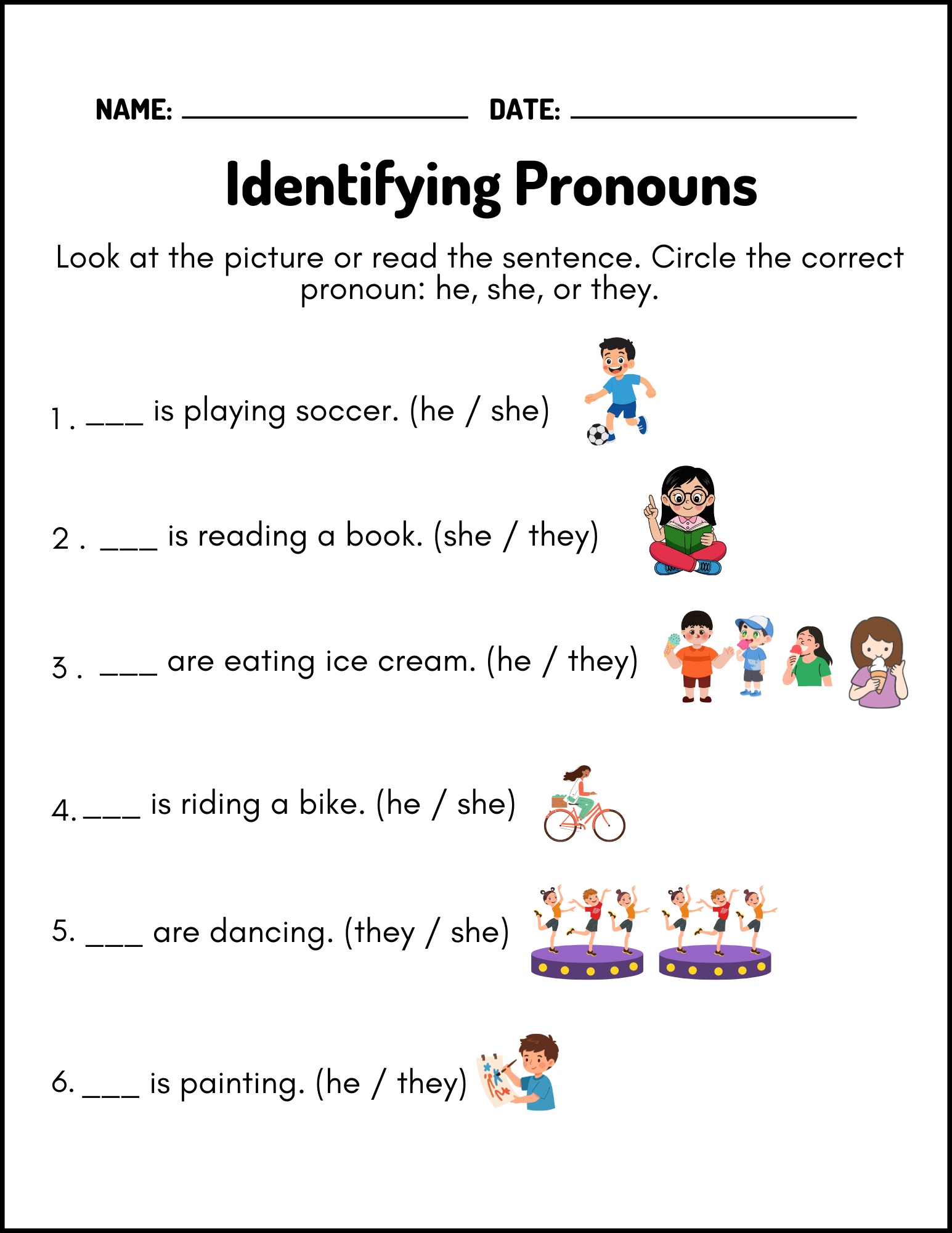 Identifying Pronouns (He, She, They) Worksheets for Speech Therapy ...