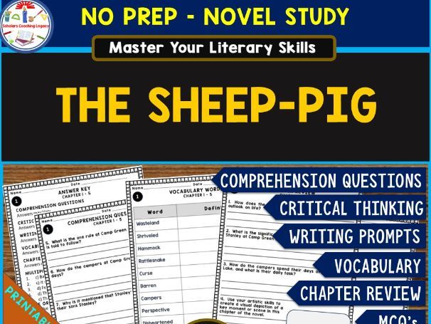 THE SHEEP-PIG Novel Study Comprehension, Critical Thinking, Vocab, MCQs ...
