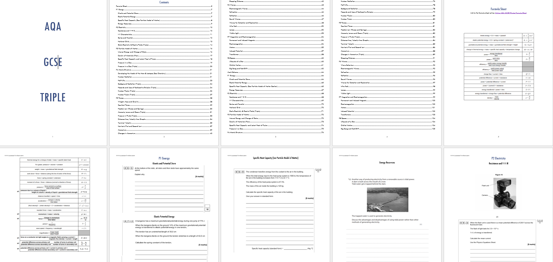 AQA GCSE Physics Triple - Revision Booklet for entire course - Past Papers | Teaching Resources