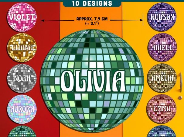 Retro Disco Ball Name Tags, Editable Locker & Cubby Labels, Colorful ...