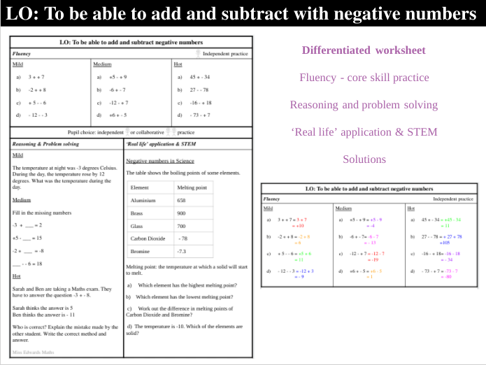 Adding And Subtracting Negative Numbers Worksheet Teaching Resources