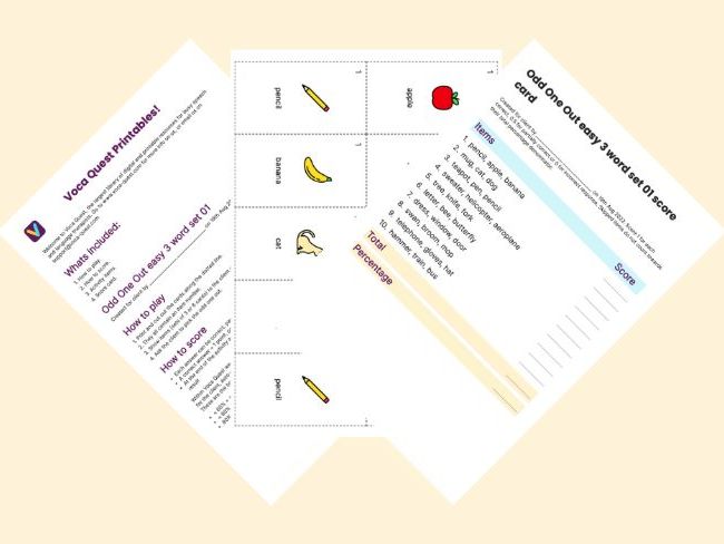 Odd One Out Easy 3 Word Set 01 - Voca Quest Printable | Teaching Resources