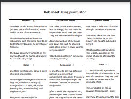 Punctuation help sheet | Teaching Resources
