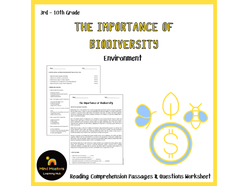 The Importance of Biodiversity Reading Comprehension Passages ...