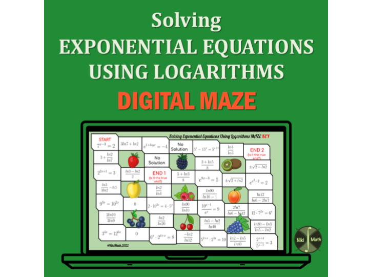 Solving Exponential Equations Using Logarithms Maze With 2 Ends one