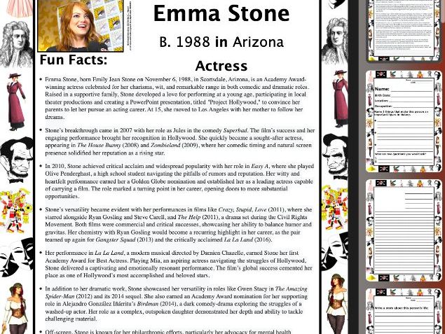 Emma Stone PACKET & ACTIVITIES, Important Historical Figures Series ...