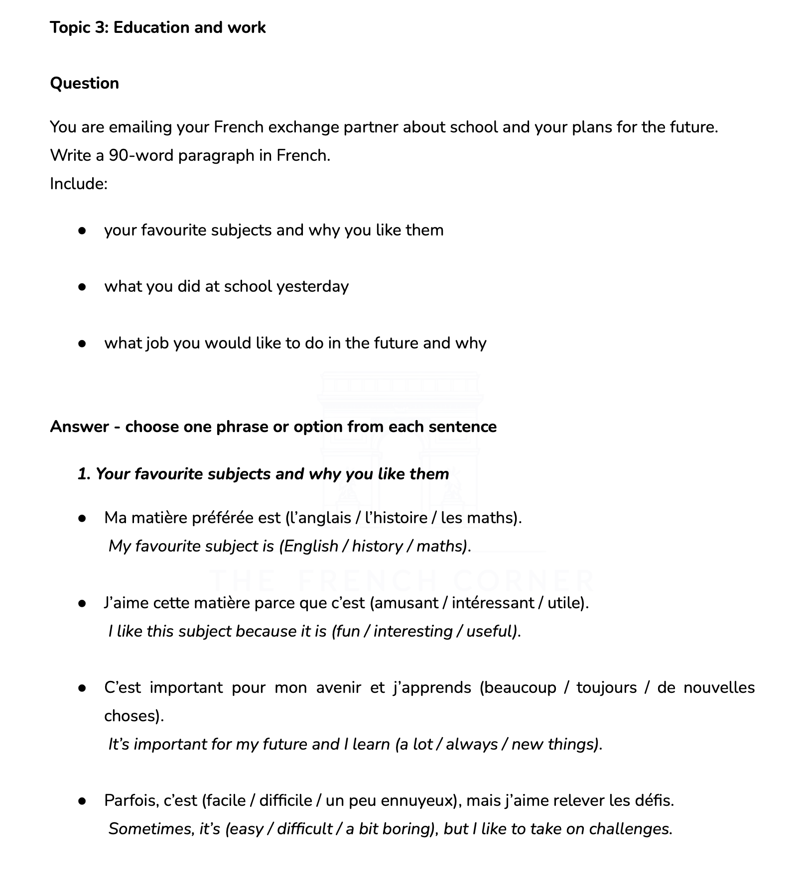 2026 AQA GCSE French Writing Foundation 90 word (New spec) | Teaching ...