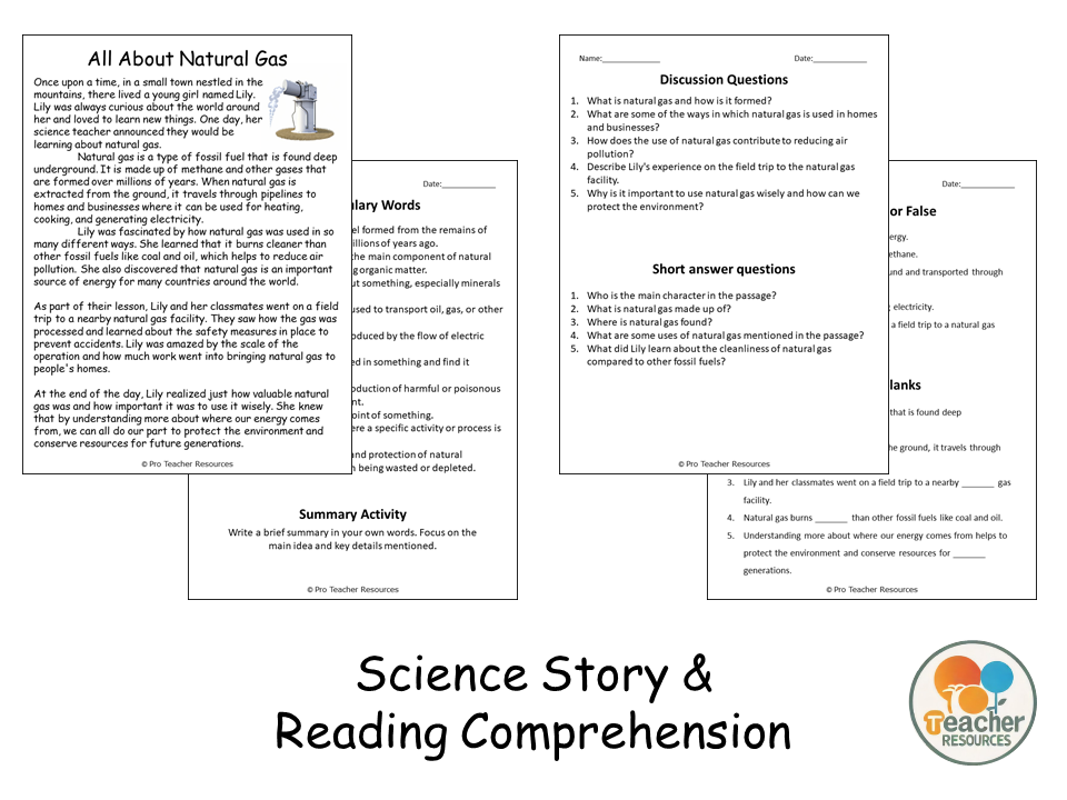 All About Natural Gas Reading Science Story Comprehension Questions ...