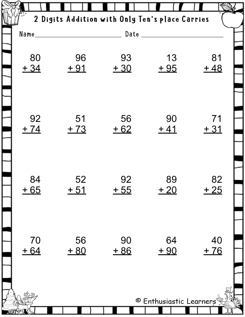 2-Digit Addition with 10’s (Mostly Carries) Worksheets Practice ...