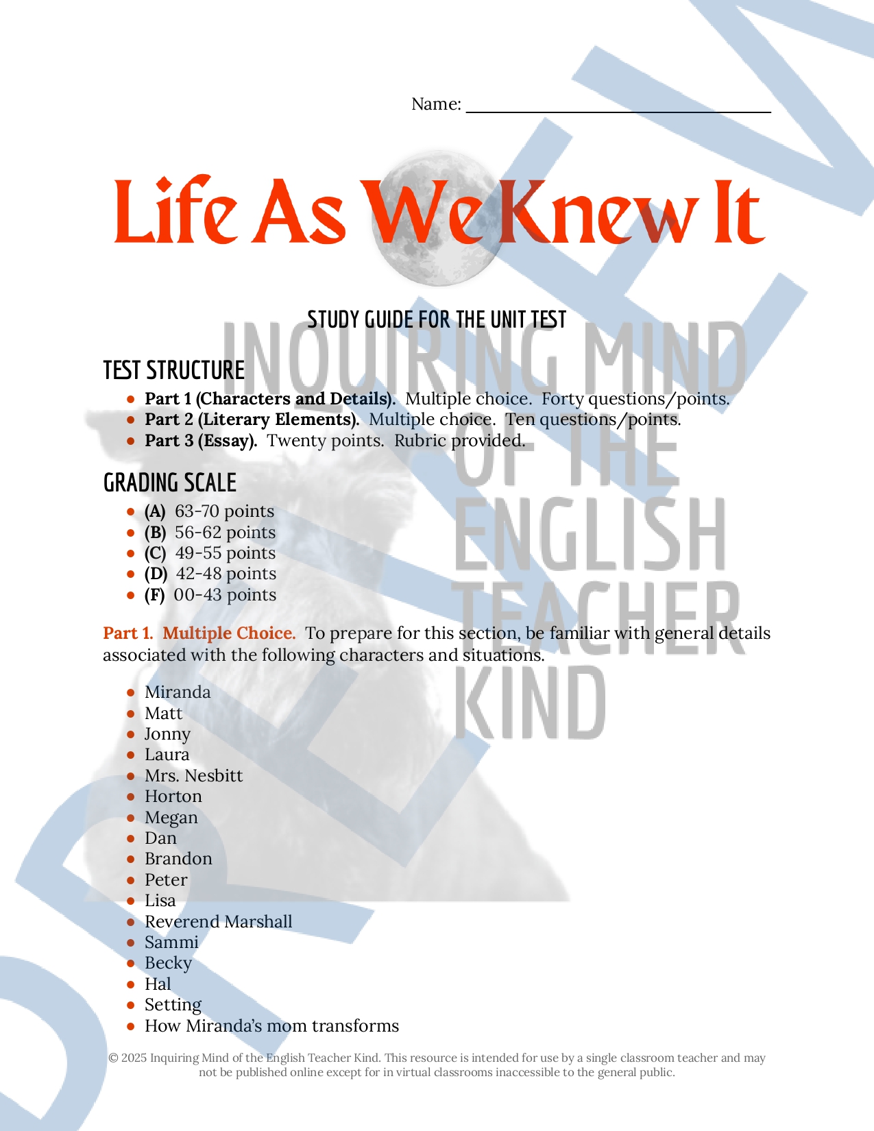 Life As We Knew It by Susan Beth Pfeffer Test and Answer Key | Teaching ...