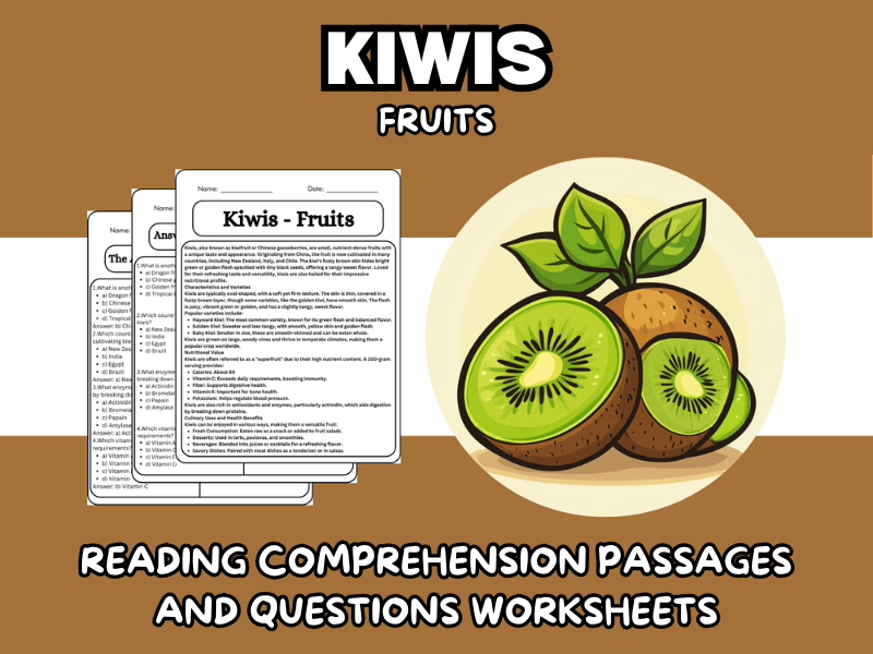 Kiwis - Fruits Reading Comprehension Passages and Questions Worksheets ...