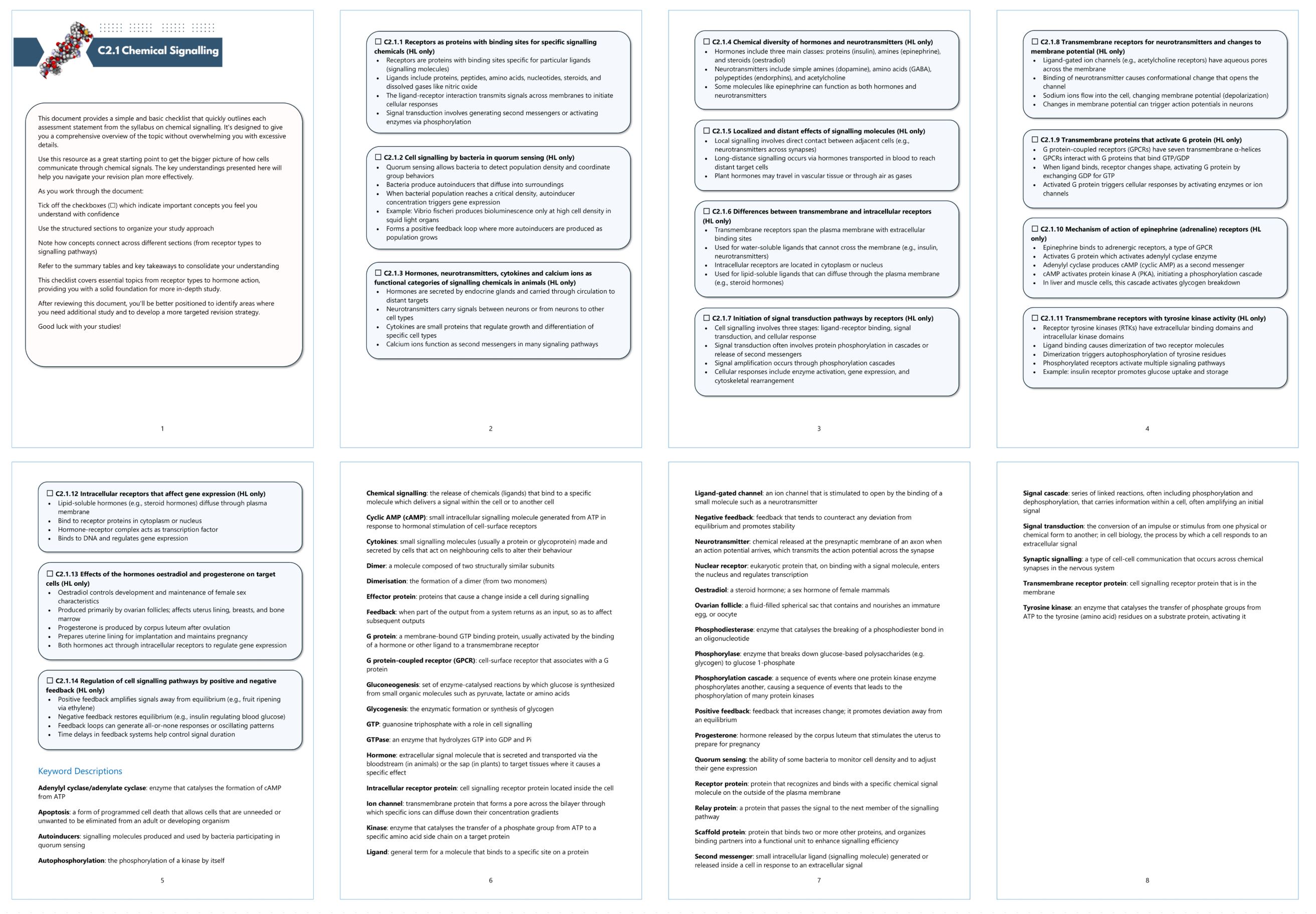 IB DP Biology C2.1 Chemical Signalling - Condensed Topic Notes 2026 ...