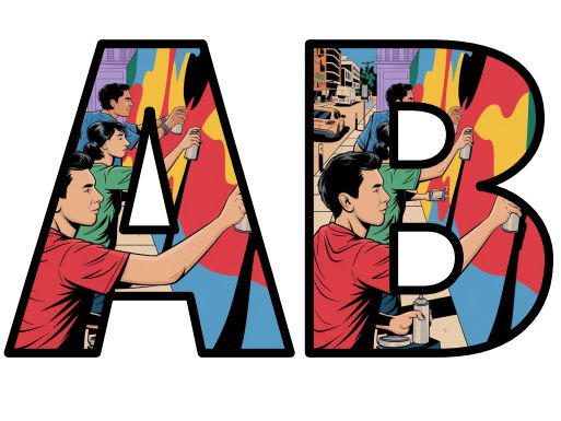 Graffiti Artists Spraying Teamwork Lettering Set Display Title Letters ...