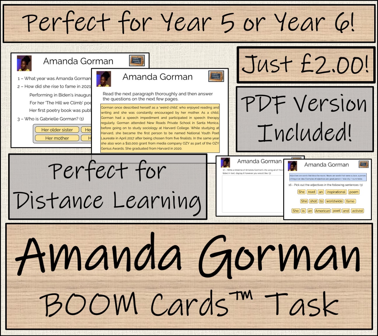 Amanda Gorman - UKS2 BOOM Cards™ Comprehension Activity | Teaching ...