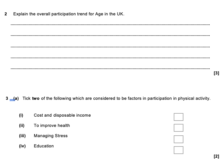GCSE PE (OCR) 2.1.a Engagement Patterns - End of unit test | Teaching ...