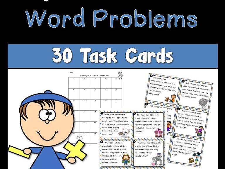 Word Problem Task Cards Using 2 Digit Addition And Subtraction 