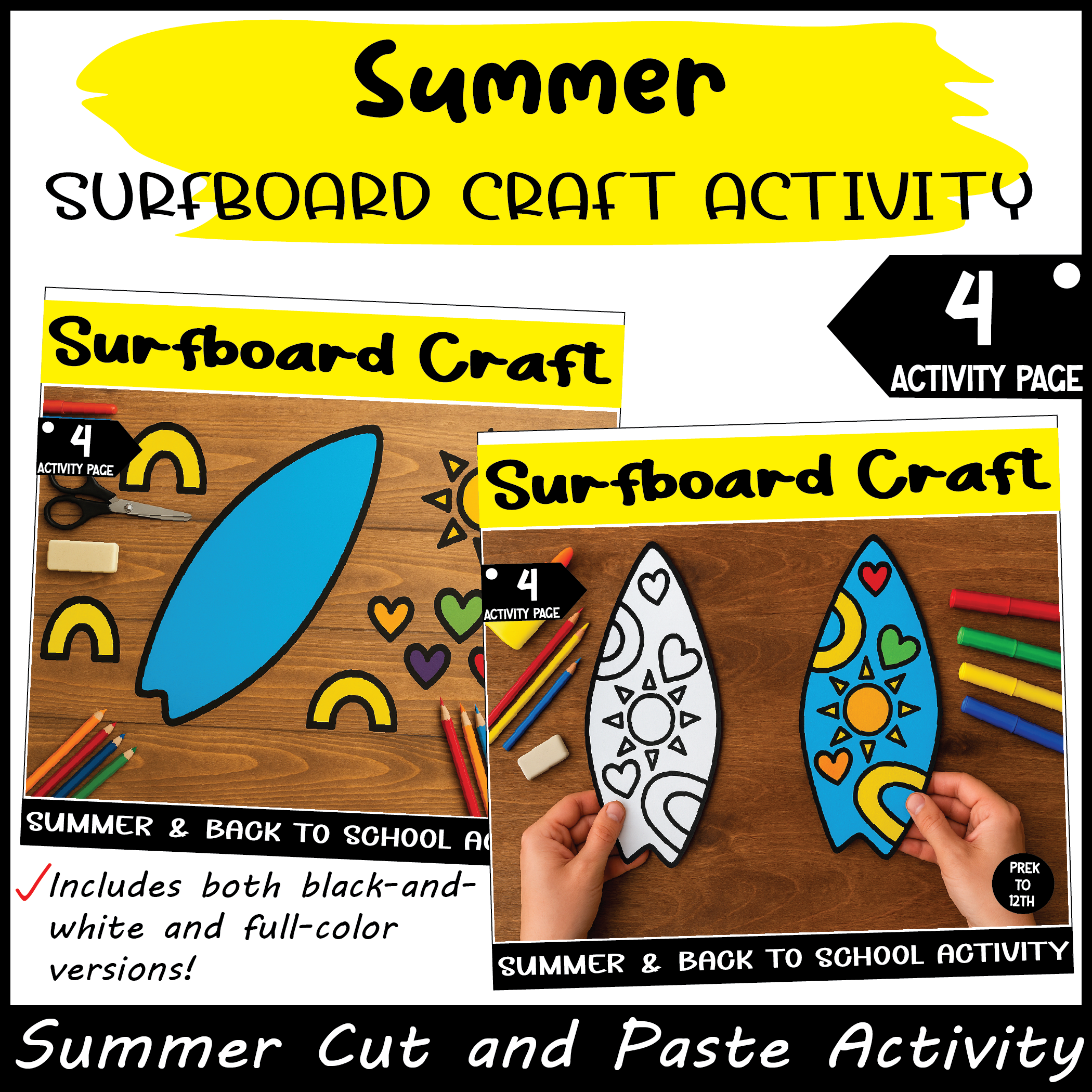 Surfboard Craft | Summer & Back to School Activity | Cut and Paste ...