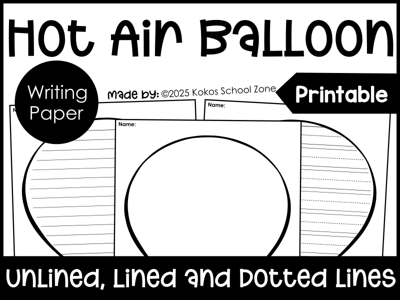 Hot Air Balloon Writing Paper Blank Lined and Dotted Handwriting Lines ...