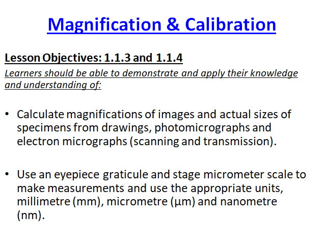 A-Level Topic 1, Lesson 2 - Magnification & Calibration | Teaching ...