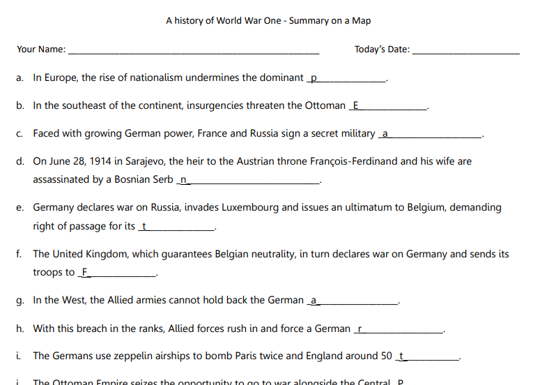 World War One summary: video worksheets, differentiated. | Teaching ...