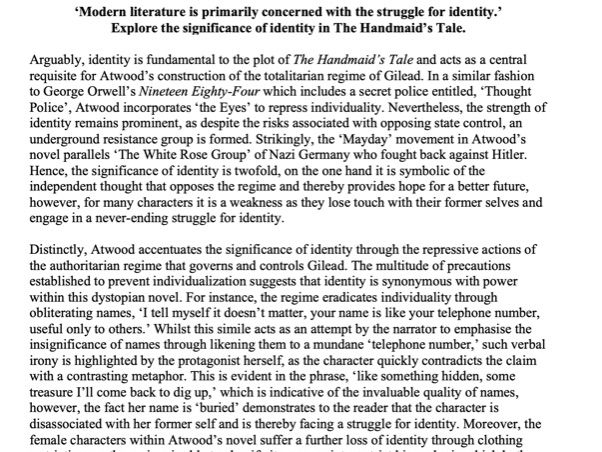 English Literature (AQA) Level 5/A* Essay on Margaret Atwood's The ...
