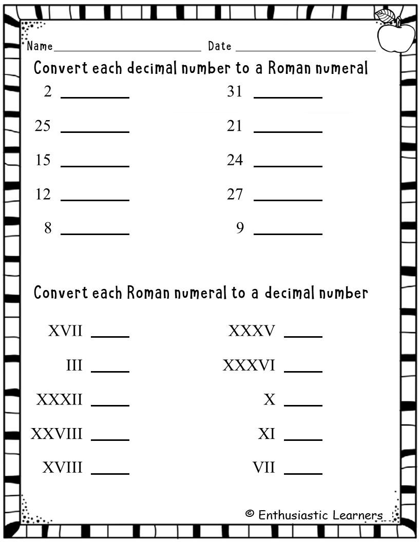 Decimal to Roman and Roman to Decimal Numerals Conversion Worksheets Math | Teaching Resources