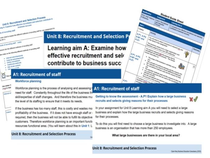 BTEC National in Business - Unit 8: Recruitment and Selection Process complete resource bundle ...