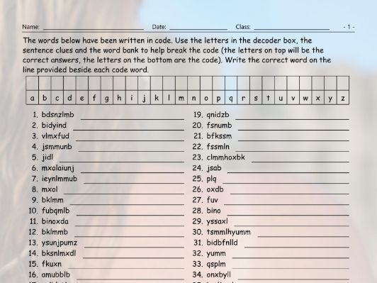 Beach Activities-Things Decoder Box Worksheet | Teaching Resources