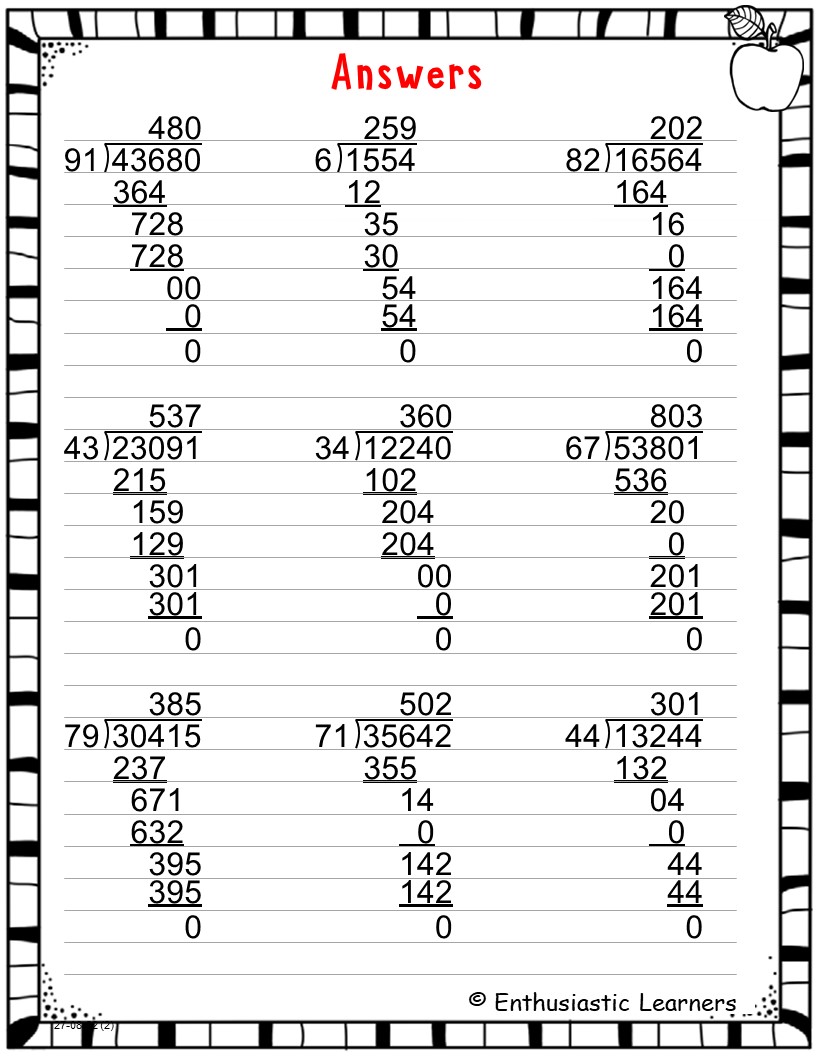 Long Division without Remainders Worksheets Math Problems | Teaching ...