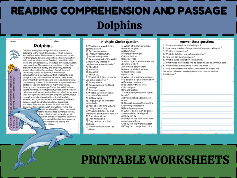 Engaging Dolphin Reading Passage with Insightful Questions | Teaching ...