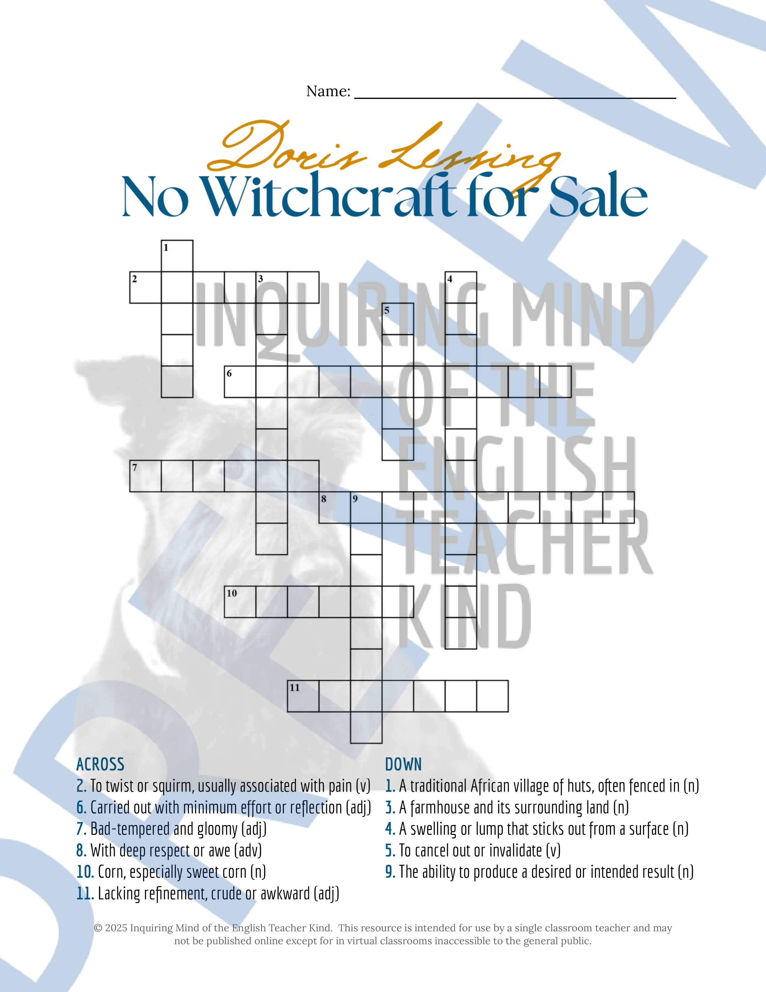"No Witchcraft for Sale" by Doris Lessing Vocabulary Activities (Short ...