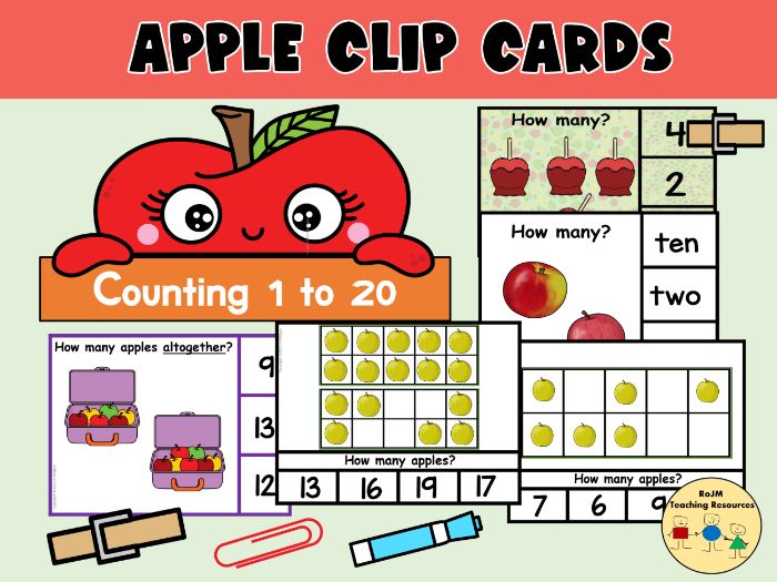 Apples Clip Cards Counting 1 to 20 Maths Subitizing Task Cards Fruit ...