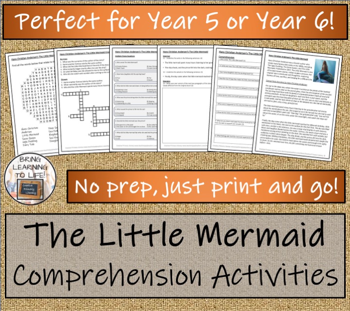 The Little Mermaid Reading Comprehension Hans Christian Andersen | Year ...