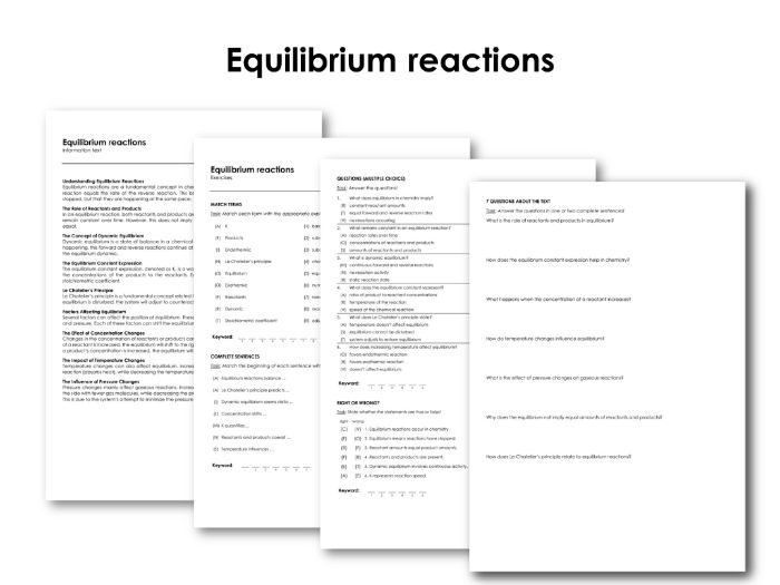 Equilibrium reactions (Infotext and Exercises) | Teaching Resources