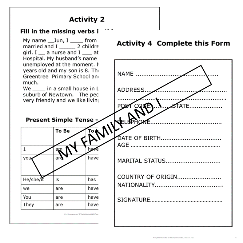 Adult Beginners ESL Lesson - My Family and I - Present Simple Tense ...