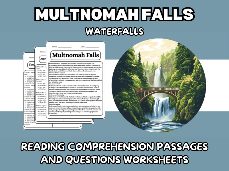 Multnomah Falls - Waterfalls Reading Comprehension Passages and ...