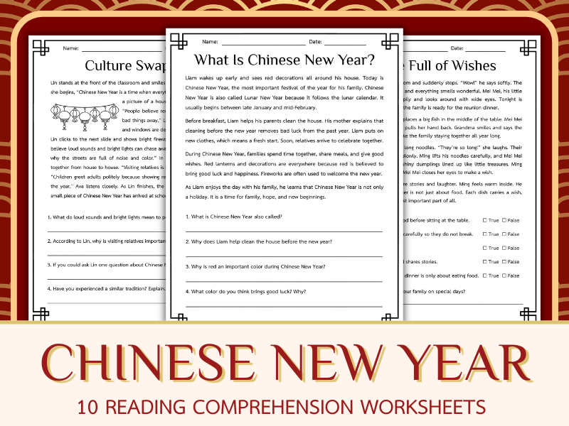 Chinese New Year Traditions | Reading Comprehension Worksheets ...