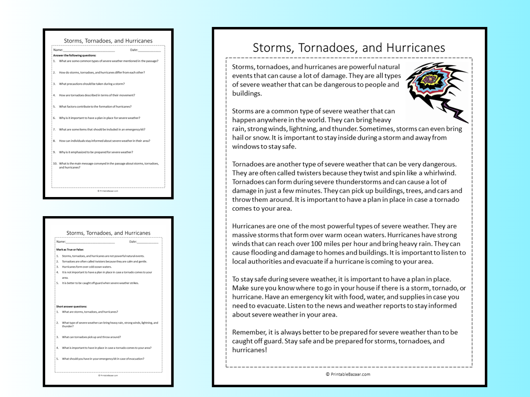 Printable Tornado Reading Passage