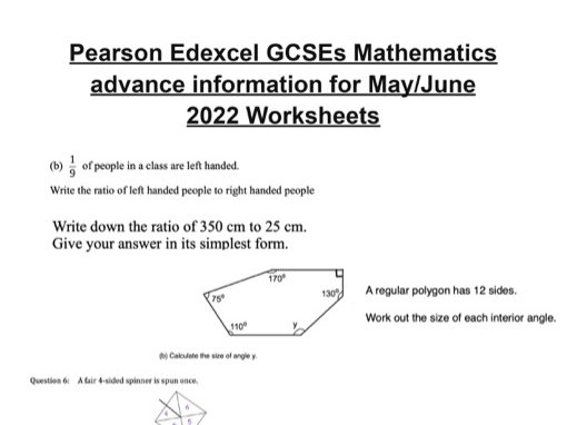 Advanced Information Worksheets (Pearson Edexcel GCSE Mathematics ...