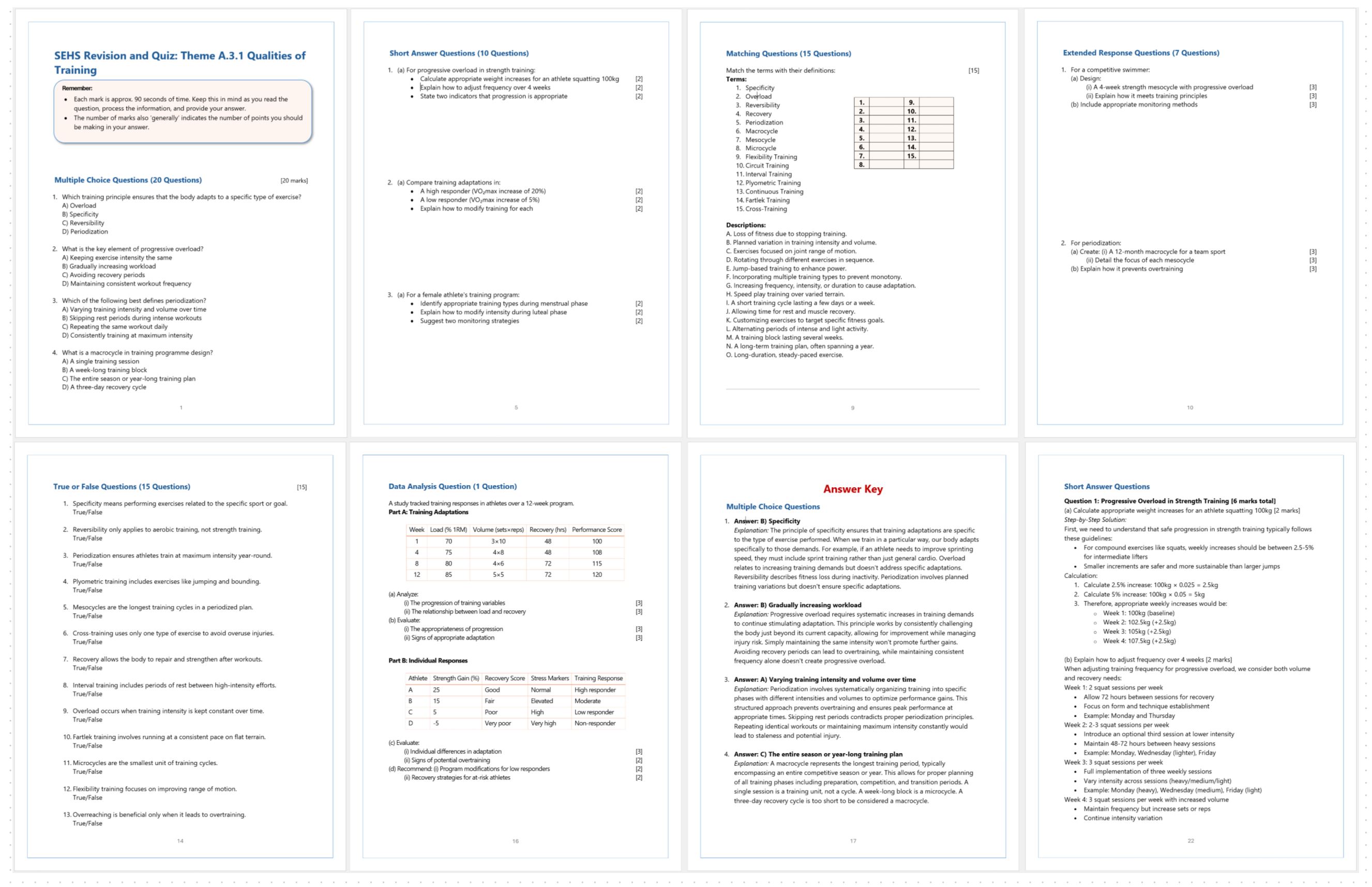 IB DP Sports Science (SEHS): A3.1 Qualities of Training – Quiz ...