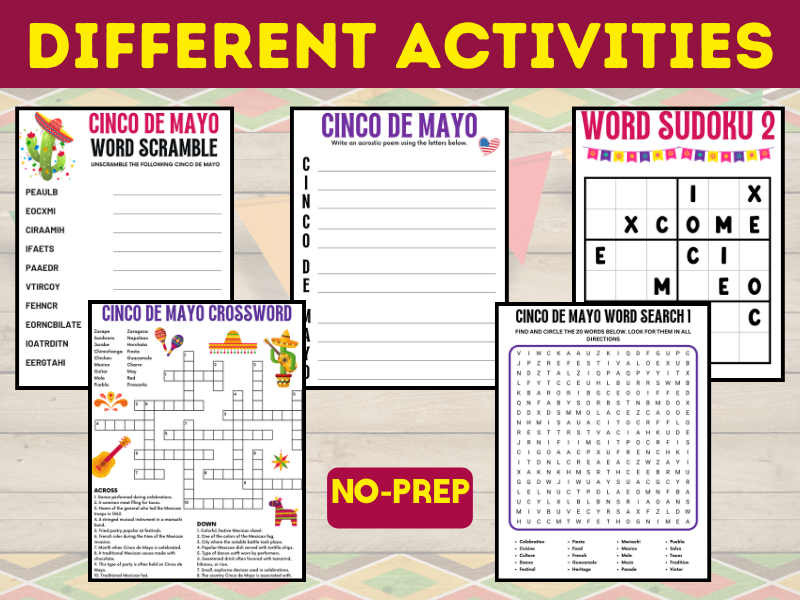 Cinco de Mayo Reading and Activities Puzzles for middle and high school ...