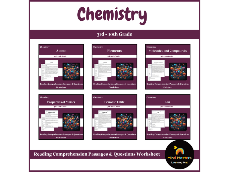 Chemistry Reading Comprehension Passages & Questions Worksheets Bundle ...