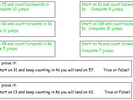 Y3 counting forwards and backwards in 3s, 4s, 5s and 8s worksheet ...