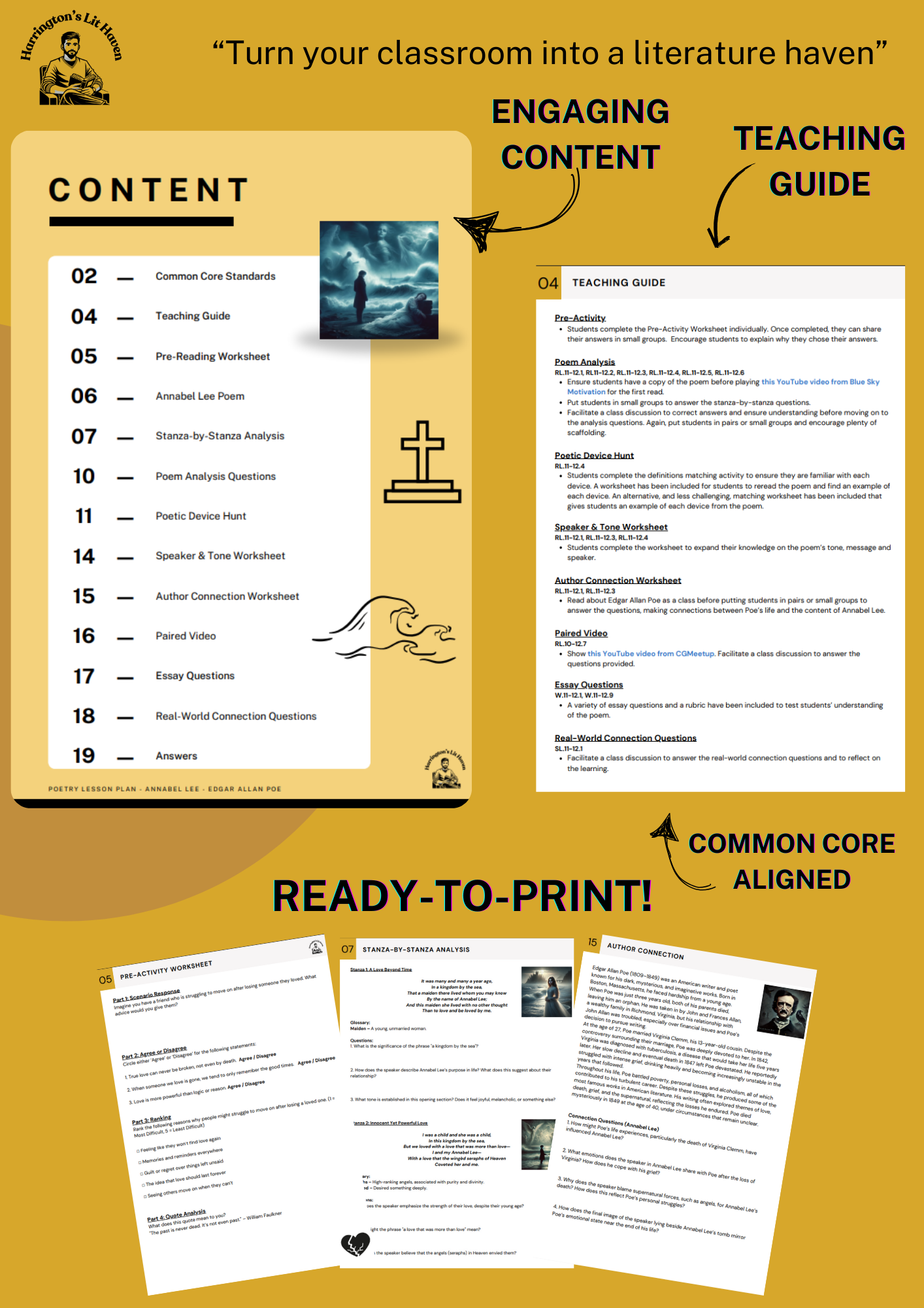 Annabel Lee - Edgar Allan Poe - Worksheets, Video, Discussion, More! No ...