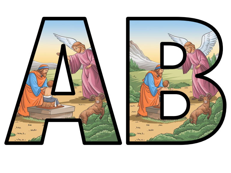 Bible Story Abraham Isaac Stone Alter Lamb Lettering Set Display Title ...