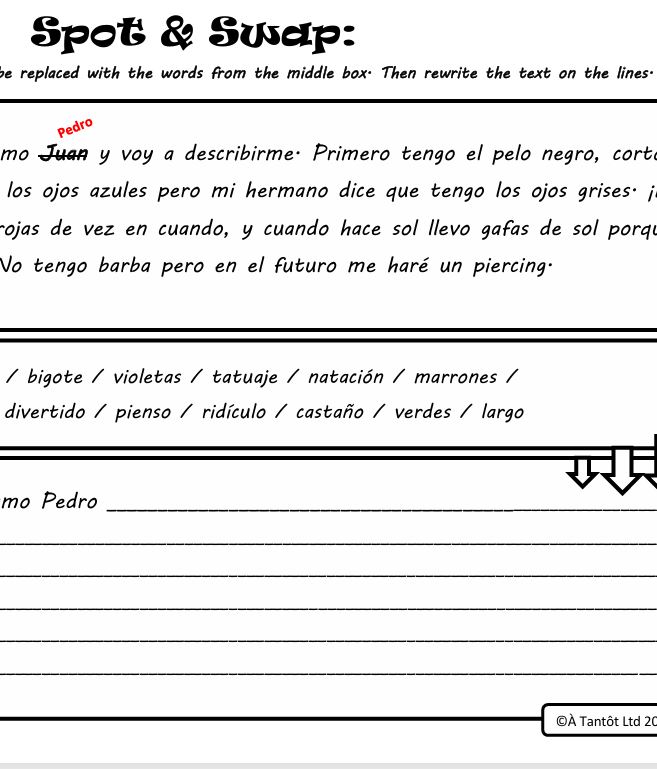 Spot and Swap - descripciones - description - Spanish | Teaching Resources