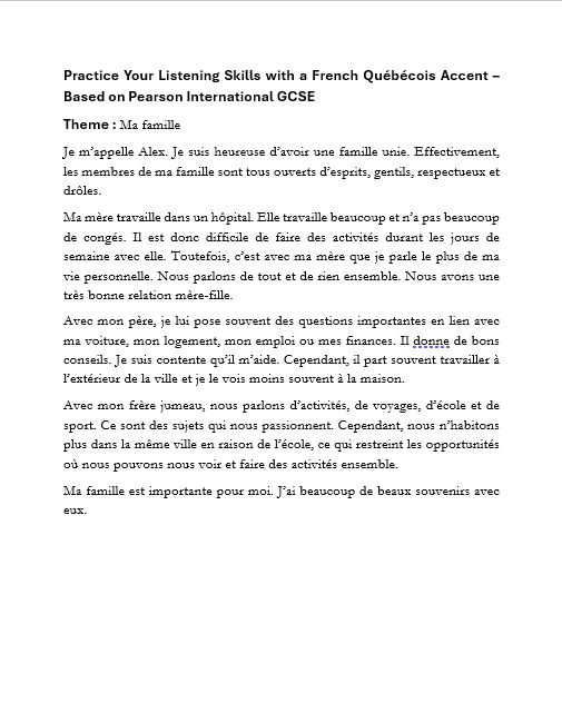 IGCSE Pearson French Listening Exercice Y11 - Ma famille | Teaching ...