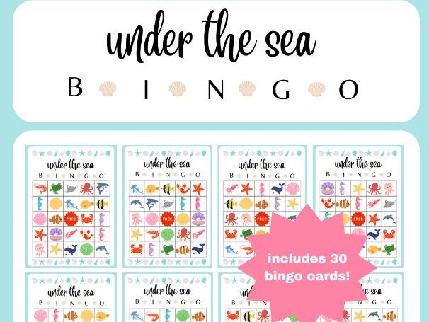 Under the Sea Bingo, 30 Bingo Cards, Kids' Under the Sea Activity ...