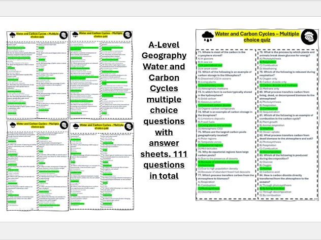 Water and Carbon Cycles Revision- 111 Multiple-choice questions with ...